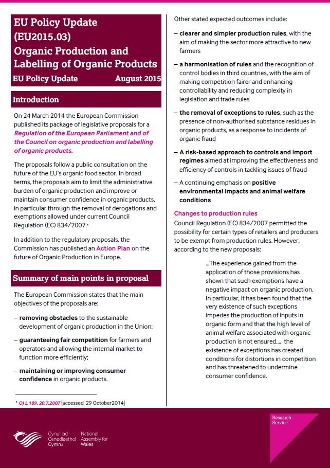 New Publication: EU Policy Update - Organic Production and Labelling of ...