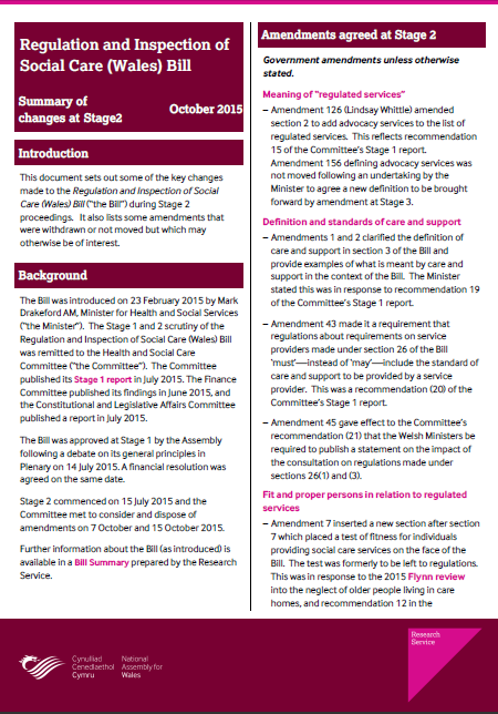 New Publication: Regulation and Inspection of Social Care (Wales) Bill ...