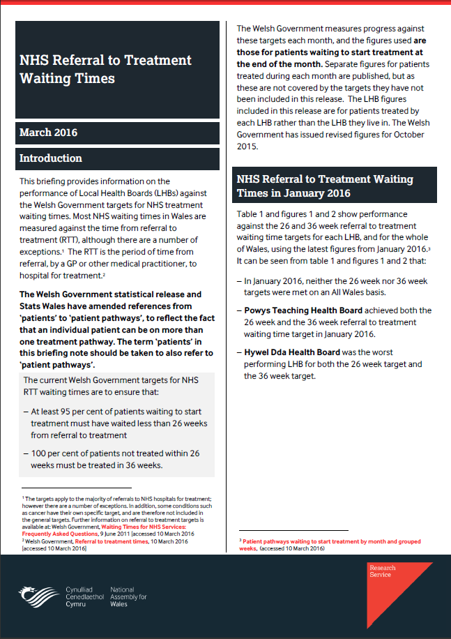 New Publication: NHS Referral to Treatment Waiting Times (22/03/2016)
