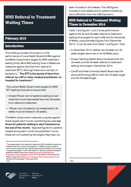 New Publication: NHS Referral to Treatment Waiting Times (24/02/2015)