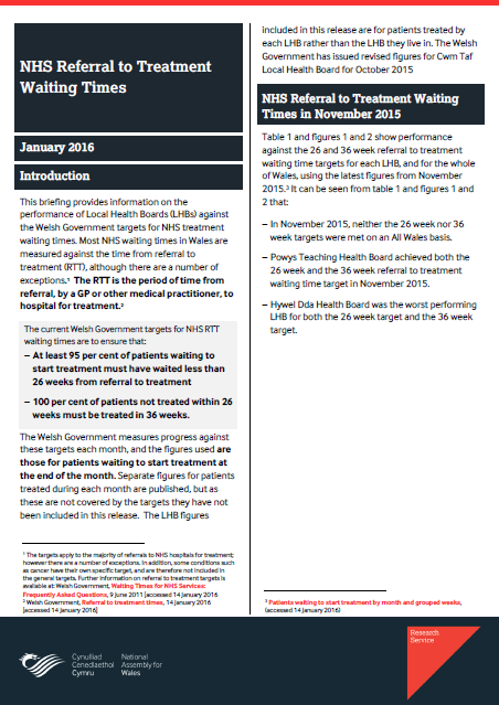 New Publication: NHS Referral to Treatment Waiting Times (21/01/2016)