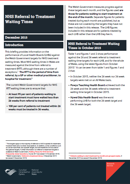 New Publication: NHS Referral to Treatment Waiting Times (06/01/2016)