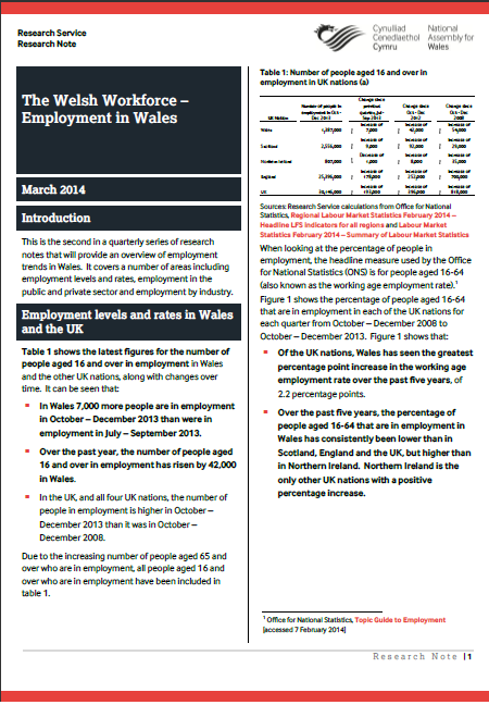 New Publication: The Welsh Workforce – Employment in Wales (14/03/2014)